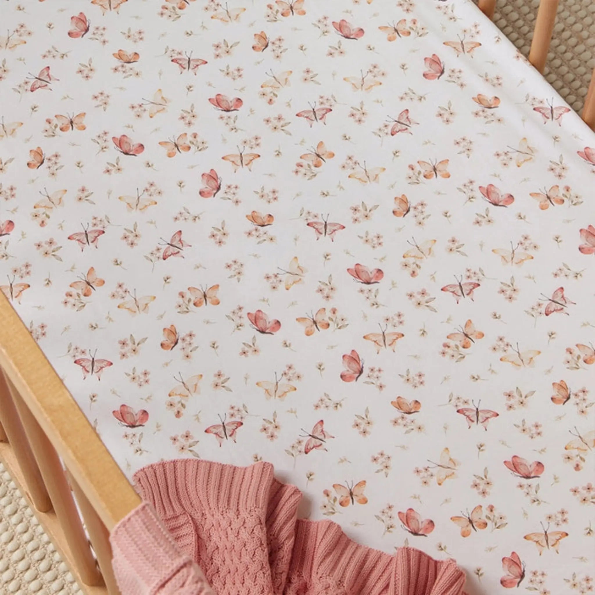 Butterfly Fitted Cot Sheet | Organic Cotton Cot Sheet